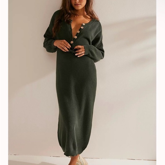 Free People | Dresses | Fp Beach Hailee Sweater Midi Dress Green Xs ...